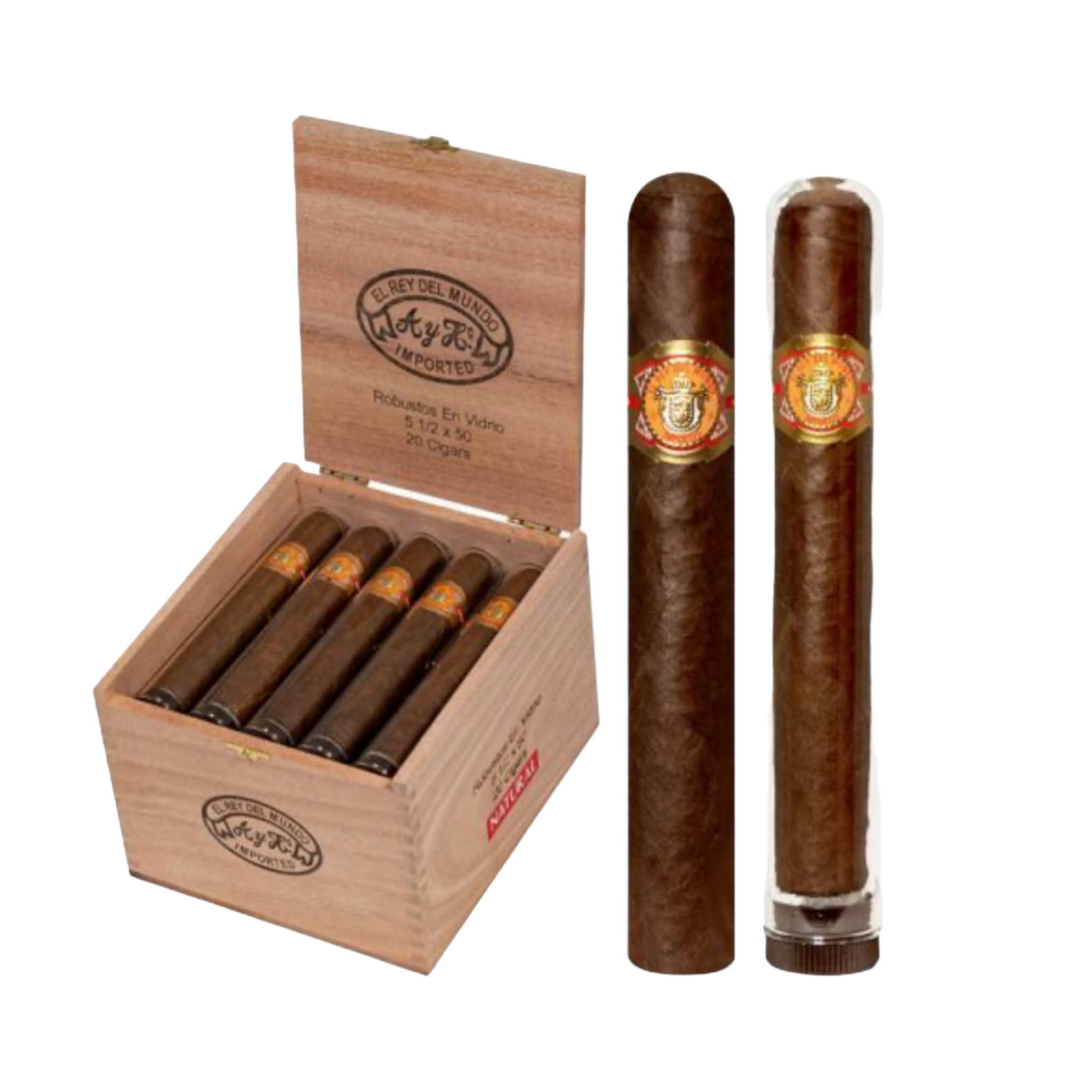 El Rey del Mundo Natural Robusto en Vidrio 5"1/2 * 50 - Tabacalera Aragon